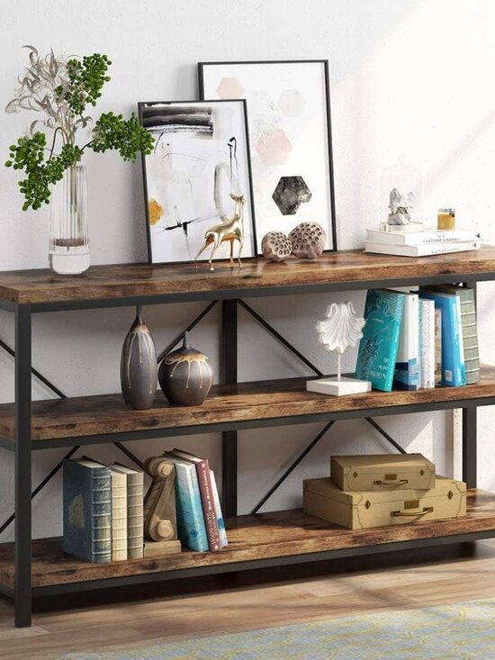 Other | 55 Inches Long Sofa Table With Storage Shelves 3 Tiers ...